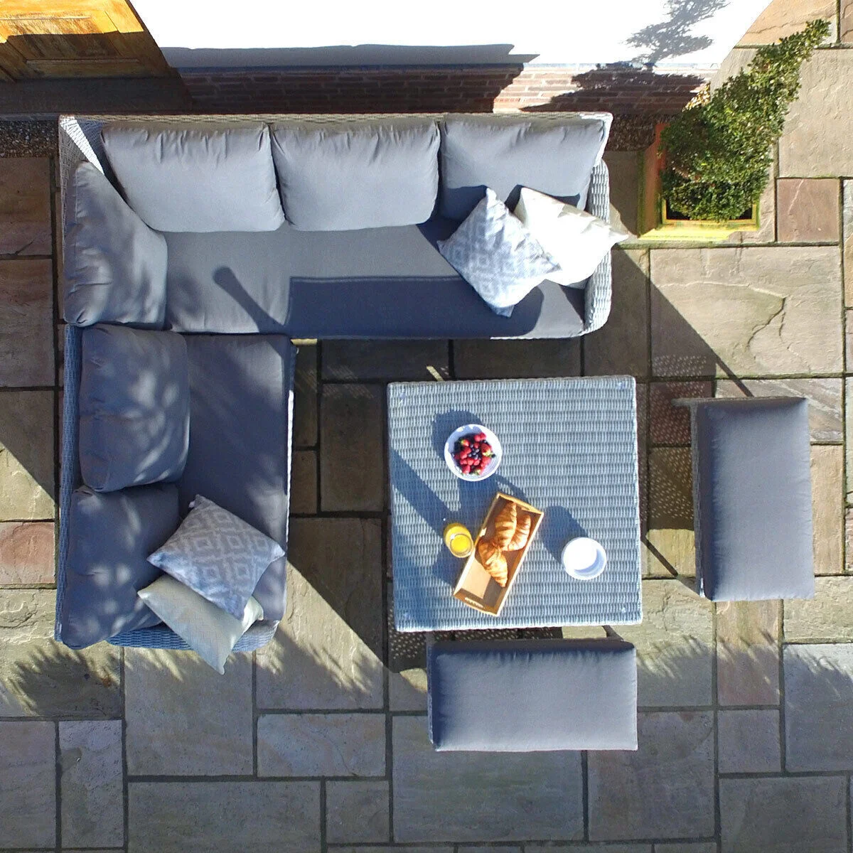 Ascot Square Rattan Corner Dining Set with Rising Table & Weatherproof ...